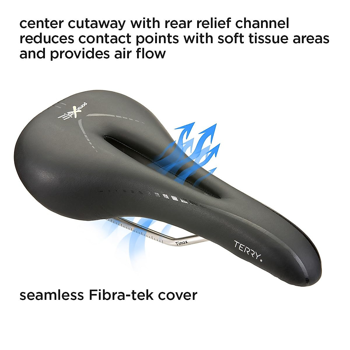 Terry Fly Century Mountain Bicycle Saddle | Bicycle Seat Optimized for Men - Flexible & Comfortable | Lightweight Cushion, Central Relief Zone, Ergonomic Design, Black Fibra-Tek