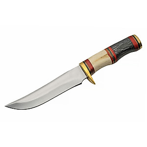 SZCO Supplies 203456 Bone and Wood Handled Outdoor Hunting Knife with Leather Sheath, 11.5" Length