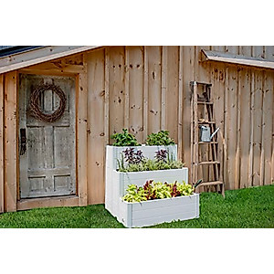 Vita Classic 33 inch x 33 inch Tiered Cascading Keyhole Garden with Composting Basket, White Vinyl, PVC, BPA and Pthalate Free, VT17109