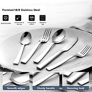 40PCS Kzovone Silverware Set, Stainless Steel Extra thick Square Flatware Set, Food-Grade Cutlery Tableware Set, Mirror Finish (40-Piece)