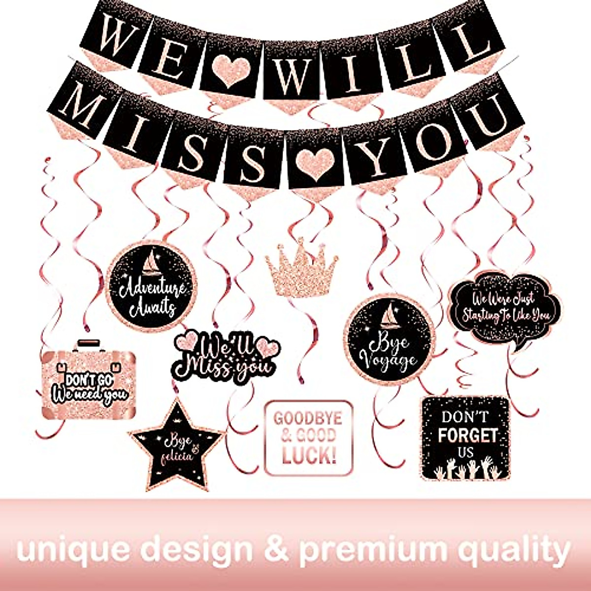 Rose Gold Farewell Party Decorations Supplies Kit, We Will Miss You Decorations, Going Away Party Decorations, Will Miss You Banner, Great for Retirement Farewell Going Away Job Change Party