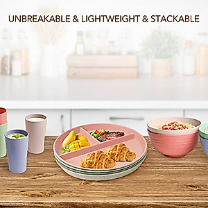 greenandlife 9 Inch (4PCS) Unbreakable Divided Plates for Kids Adults, Dishwasher & Microwave Safe Compartment Plates, Lightweight Reusable Plastic Portion Control Plates, BPA Free and Healthy