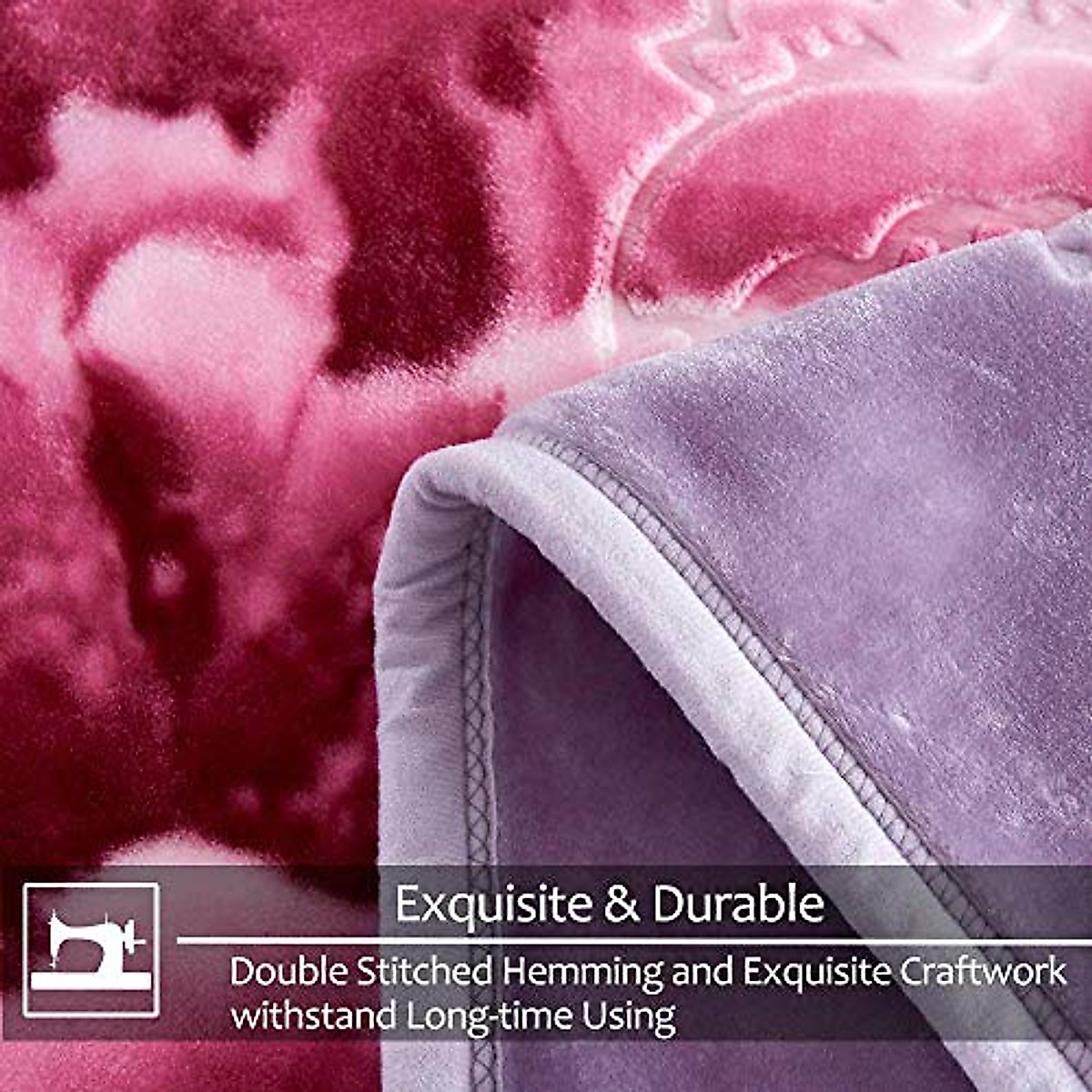 JYK Soft Blanket Heavy Korean Mink Blanket, 5 LB Fleece Blanket - 2 Ply Reversible 520GSM Silky Soft Plush Warm Blanket for Autumn Winter (Queen, Peony/Peony)