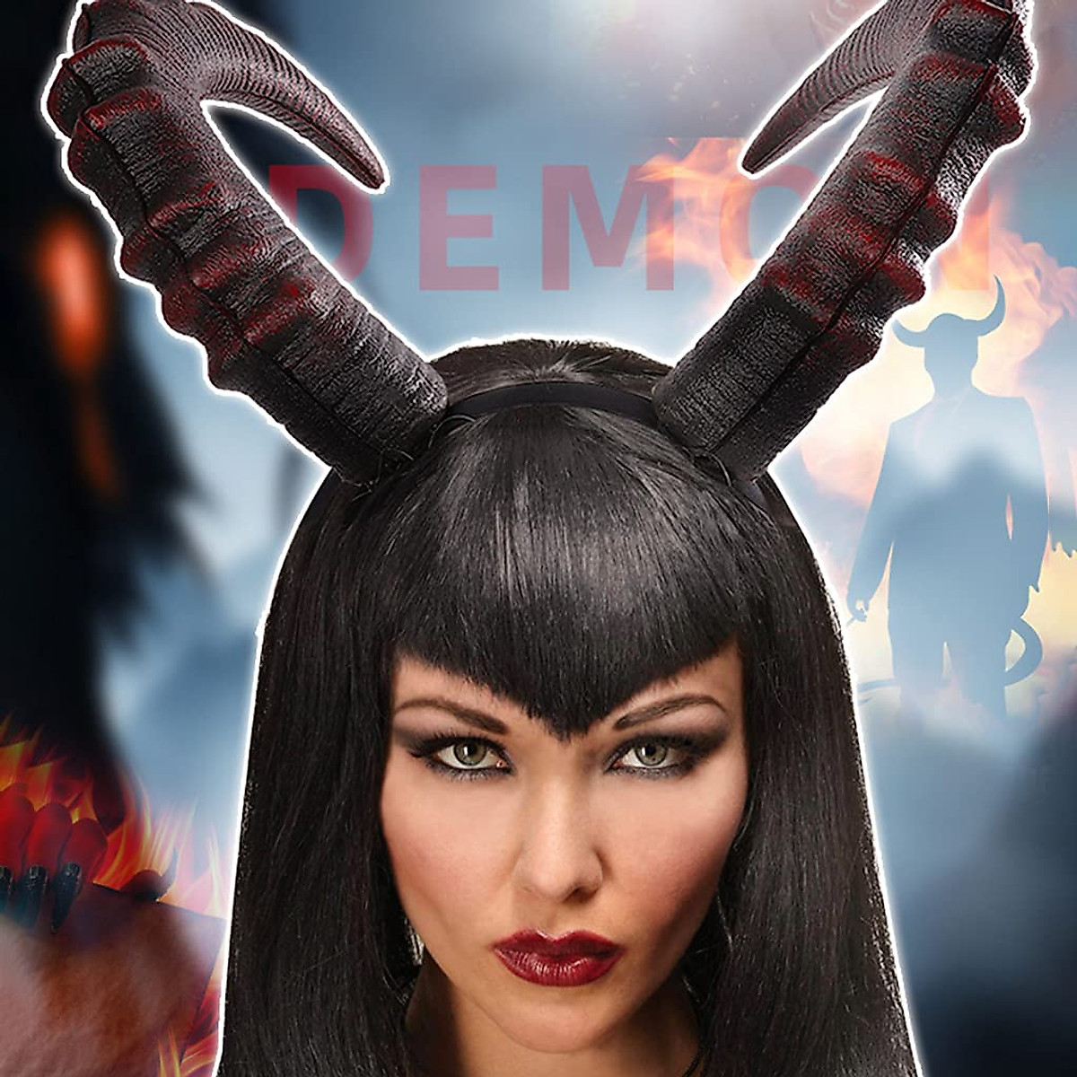 Gothic Halloween Cosplay Headwear Realistic Black Red Long Devils Horn Headband Carnival Party Bandana Hairband