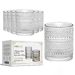 Amzcku Vintage Drinking Glass Set of 6 Kitchen Glasses Cup（13 OZ），for Water，Cocktail，Milk，Juice and Beverage.…