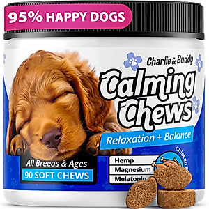 Charlie & Buddy Calming Chews for Dogs, Dog Anxiety Relief, Promote Relaxation, Dog Calming Chews with Melatonin for Dogs, Chamomile, Magnesium Citrate, 90 Soft Chews, Chicken Flavor