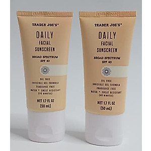 Trader Joe’s Daily Facial Sunscreen - Broad Spectrum SPF 40 - Oil Free Invisible Gel Formula - 1.70 Fl Oz (2-Pack)