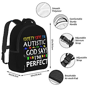 Society Say I'M Autistic God Says I'M Perfect Kids Backpack For Boys Girls Elementary Kindergarten Preschool School Bag Multifunctional Cute Large Capacity Backpack