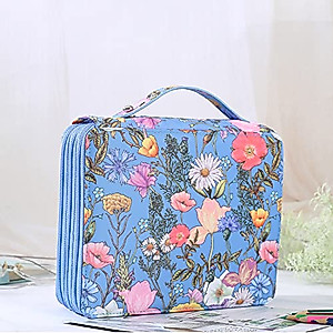 Shulaner 120 Slots Colored Pencil Case Organizer with Zipper Large Capacity Pen Holder Bag for Student or Artist Blue Flower