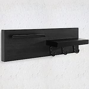 Lucundm Key Holder for Wall, Decorative Entryway Shelf with Hooks Holds Keys, Dog Leash, Sunglasses – Key Hanger with 3 Hooks Organizes, Enhances Home Decor (15” x 4.5” x 2.6”) (Black)