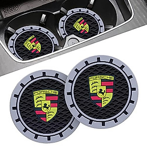 for Porsche 911 718 Taycan Macan Cayman Boxster GT3 Panamera Silicone Non-Slip Car Cup Holder Coasters for car Coasters with Car Interior Accessories 2Pcs