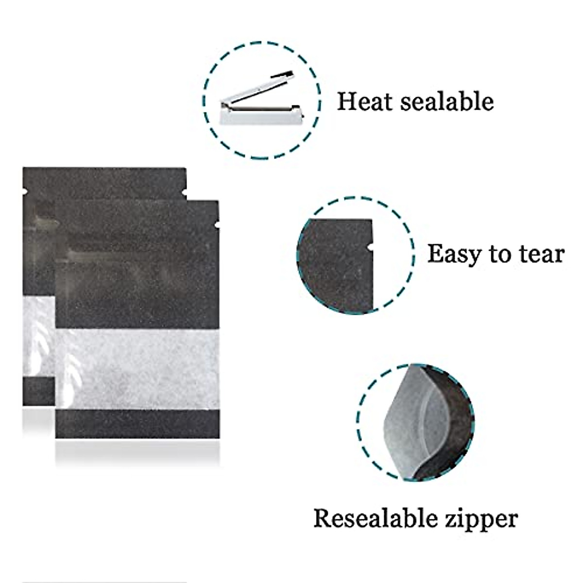 100 Pack Black Kraft Paper Resealable Bags with Clear Window Heat Seal Airtight Pouch for Zip Food Storage Lock Coffee Snack Packaging 3.5x5.1 inch (Inner Size 3.1x3.9 inch)