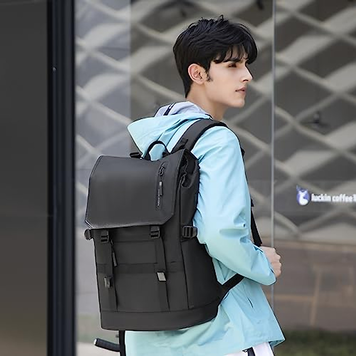 Muzee Vintage Laptop Backpack for Men, Travel Backpacks with USB Charging Port,Roll Top Backpack Fits 15.6Inch PC