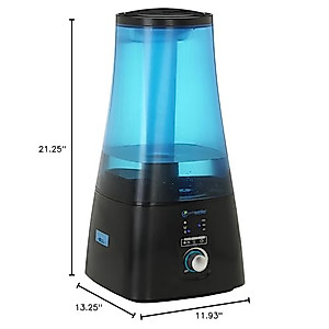 PureGuardian 2-Gallon Ultrasonic Warm and Cool Mist Humidifier with UV-C, Aromatherapy Tray, 100 Hours. Run Time, Covers 380 Sq. Ft., Quiet, Filter Free, Blue/Black, H5450BCA