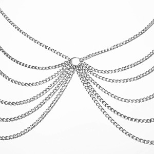 Missgrace Boho Simple Sexy Layered Waist Chain Chunky Beach Bikini Silver Body Chain Belly Chain Adjustable Tassel Charms Body Chain Jewelry Accessories for Women