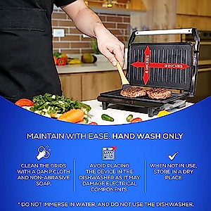 Universal Mini Panini Press 850W, Breakfast Sandwich Maker, Mini Grill, Non-Stick 9"x6" Grids | Fit Food of Up to 2" Thick, Perfect for Grilled Cheese, Panini, Burgers, Sausages, and Vegetables