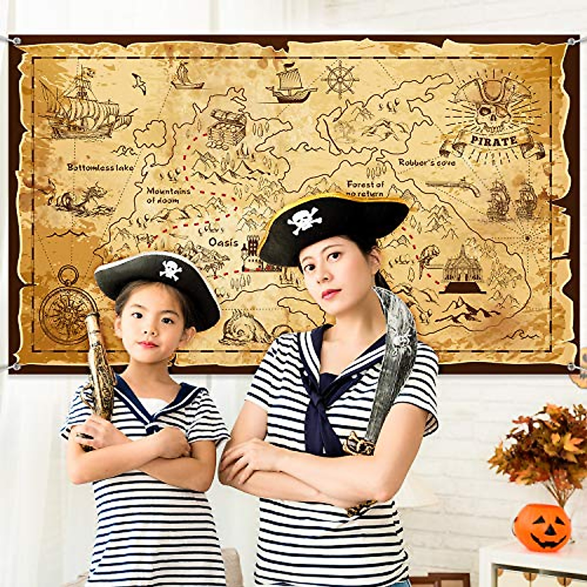 Pirate Treasure Map Backdrop Background Island Treasure Map Banner Nautical Wall Tapestry Hanging Decoration for Treasure Hunt Theme Party Birthday Party Photo Shooting Booth Props