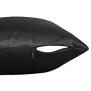 2-PCS Silky Soft Satin Solid Color Luxurious Decorative Throw Pillow Covers (Black, 12" x 20")