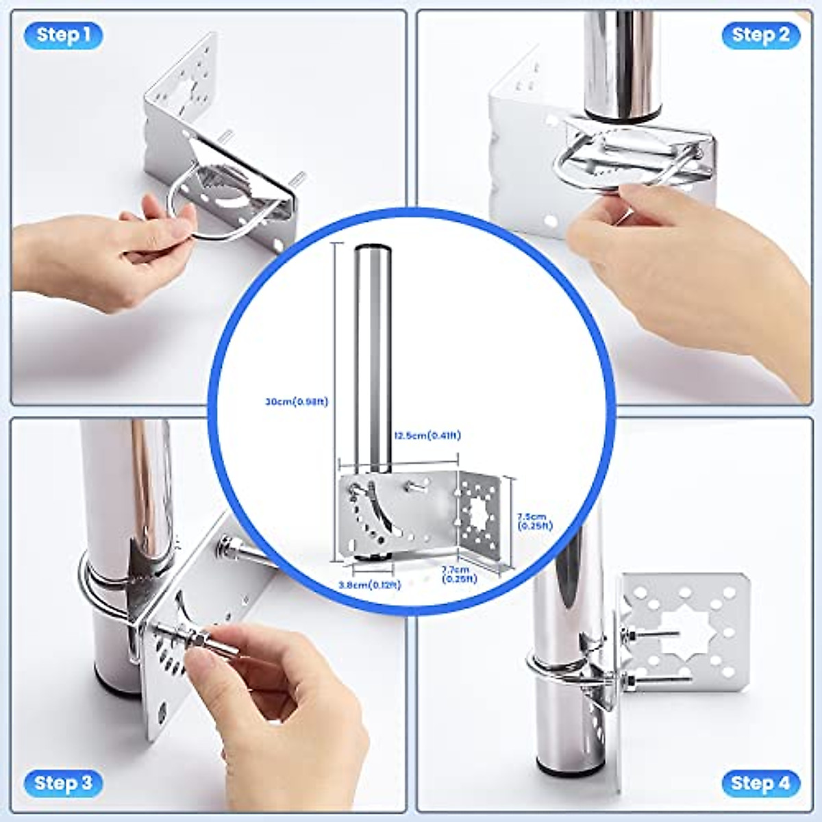 Ueevii Universal Wireless Bridge Bracket Mount/360°Adjustment Wall-Mounted/3.8cm Diam,2.5mm Thick Stainless Steel Mount,Sturdy and Durable/Wildly Used on Outdoor AP,Point to Point WiFi Bridge/2-Pack