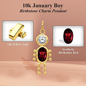 Auriga Fine Jewelry 10K Yellow Gold January Boy Birthstone Charm Pendant for Women (L- 0.79 Inch, W- 0.4 Inch)