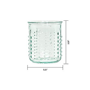 Amici Home Urchin DOF Glass and Bottle Set | 12 Oz Glasses & 34 Oz Bottle | Italian Made, Recycled Green Glass | Hobnail Drinkware for Water, Juice, Cocktails (Set of 6 Glasses & Bottle)