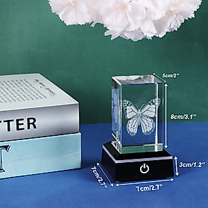 Movdyka 3D Crystal Etched Butterfly Gifts for Women Men Glass Animals Figurine Office Room Decor with LED Light Base, Butterflies Gifts for Birthday Christmas, Keepsakes & Paperweight