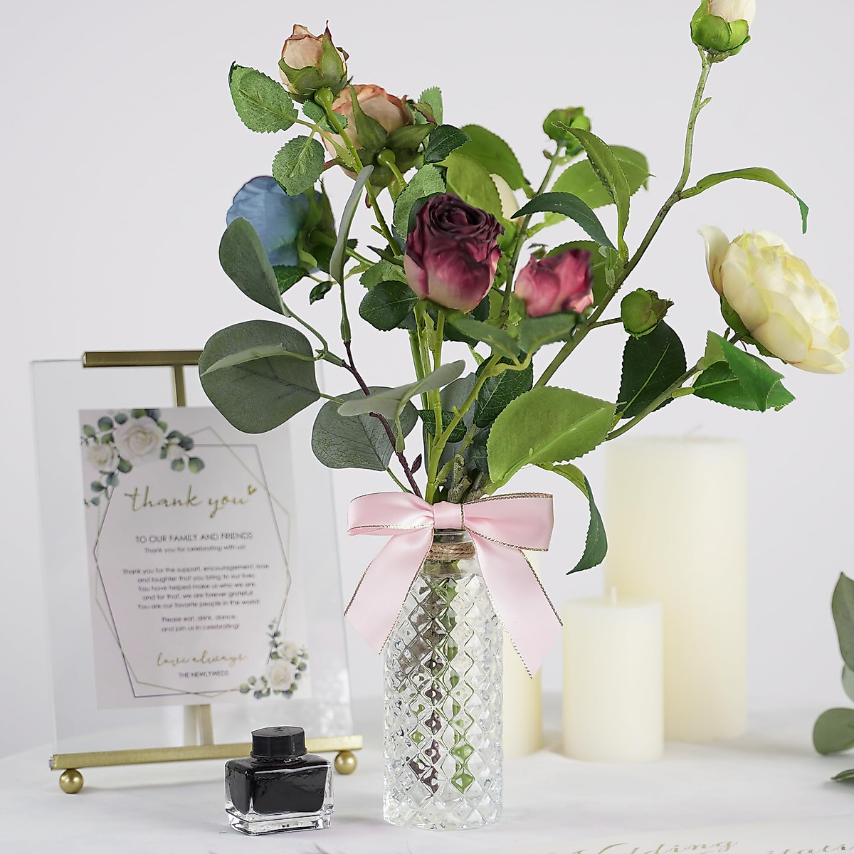 AIMUDI Pink Twist Tie Bows for Treat Bags 3.5" Premade Pink and Gold Bows for Crafts Pre-Tied Pink Bows for Baby Shower, Cello Bags, Wedding Favors, Gift Wrapping, Party Decorations, 50 Counts