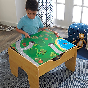 KidKraft 2-in-1 Reversible Top Activity Table with 200 Building Bricks and 30-Piece Wooden Train Set, Natural, Gift for Ages 3+