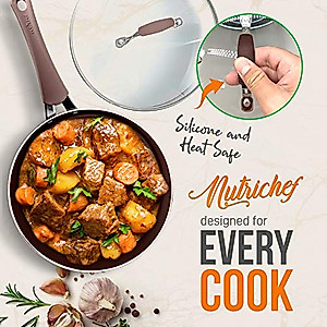 NutriChef Kitchenware Pots & Pans High-Qualified Basic Kitchen Cookware, Non-Stick (20-Piece Set), One Size, Brown
