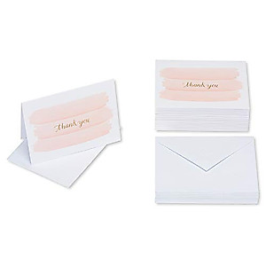 American Greetings Thank You Cards with Envelopes, Pink Brushstrokes (50-Count)