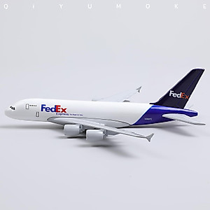 QIYUMOKE 1/400 A380 Model Plane FedEx Diecast Metal Airplane Model kit -Sky Jumbo Airbus A380 Model Airplane with Stand (5.7 inches L) for Aviation Air Planes Gift, Desktop Display Decorations