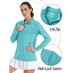 TACVASEN 1/4 Zip Tops for Women UPF 50+ Shirts Sun Protection Long Sleeve Breathable Workout Shirt, Light Green, L