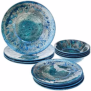 Certified International Radiance Teal Melamine 12 pc Dinnerware Set