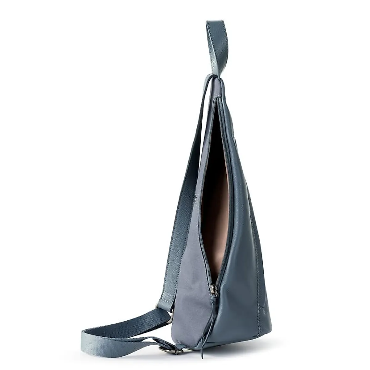 The Sak Geo Sling Backpack in Leather, Convertible Design, Maritime