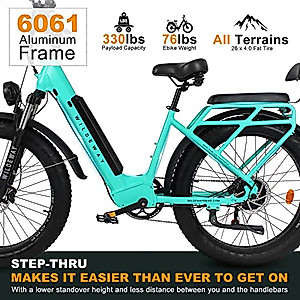 Wildeway Electric Bike Cruiser City Step-Thru Bicycle 750W Motor 26" x 4.0" Fat Tire Ebikes for Adults with 48V 15Ah Removable Battery Hydraulic Disc Brake 30MPH Shimano 7 Speed Gear