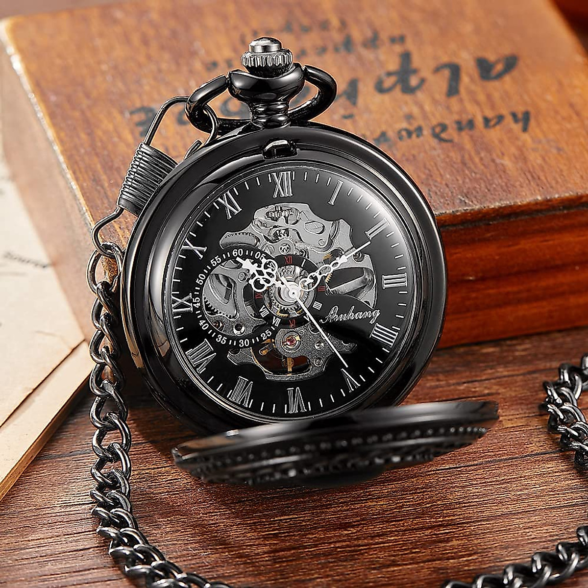 Retro Mechanical Pocket Watch Hand Winding Steampunk Roman Numerals Fob Watch