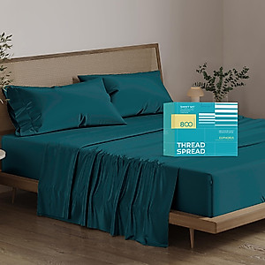 THREAD SPREAD 100% Egyptian Cotton Split King Sheets Sets for Adjustable Bed - 800 Thread Count 5 PC Top Split King Sheet for Sleep Number Bed, Soft Cooling Sheets, Fits Mattress upto 18" - Teal