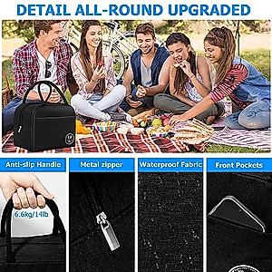 10L 19Cans Insulated Lunch Bag for Women Men, Reusable Lunch Box for Office Work Picnic Beach Travel, Leakproof Soft Cooler Tote Bag Freezable Lunch Bag for Adult, Black