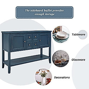 Anwick Buffet Sideboard, Wood Storage Cabinet, Console Table with Storage Shelf, 4 Drawers and 2 Cabinets, Wood Buffet Server for Living Room Kitchen Dining Room (Navy)
