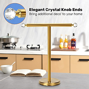 Noonext Gold Hand Towel Holder, Freestanding Hand Towel Rack with Heavy Base, Stainless Steel Towel Holder Countertop for Bathroom (Brushed Gold)
