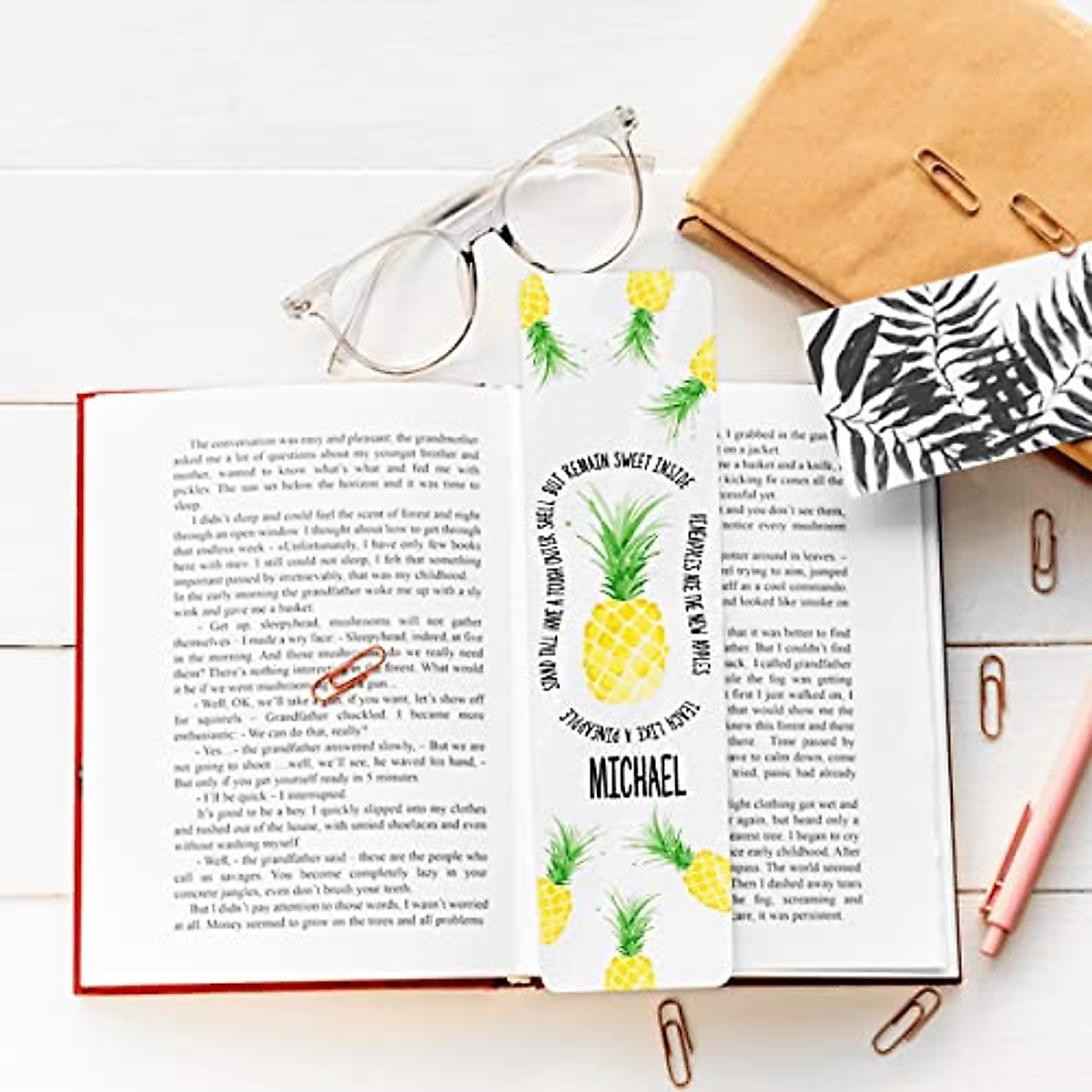 Personalized Bookmark, Custom Inspirational Pineapple Quote Bookmarks, Pineapple Custom Metal Ruler Ornament Markers, Gifts for Book Lovers, Women Men, Readers On Birthday Christmas