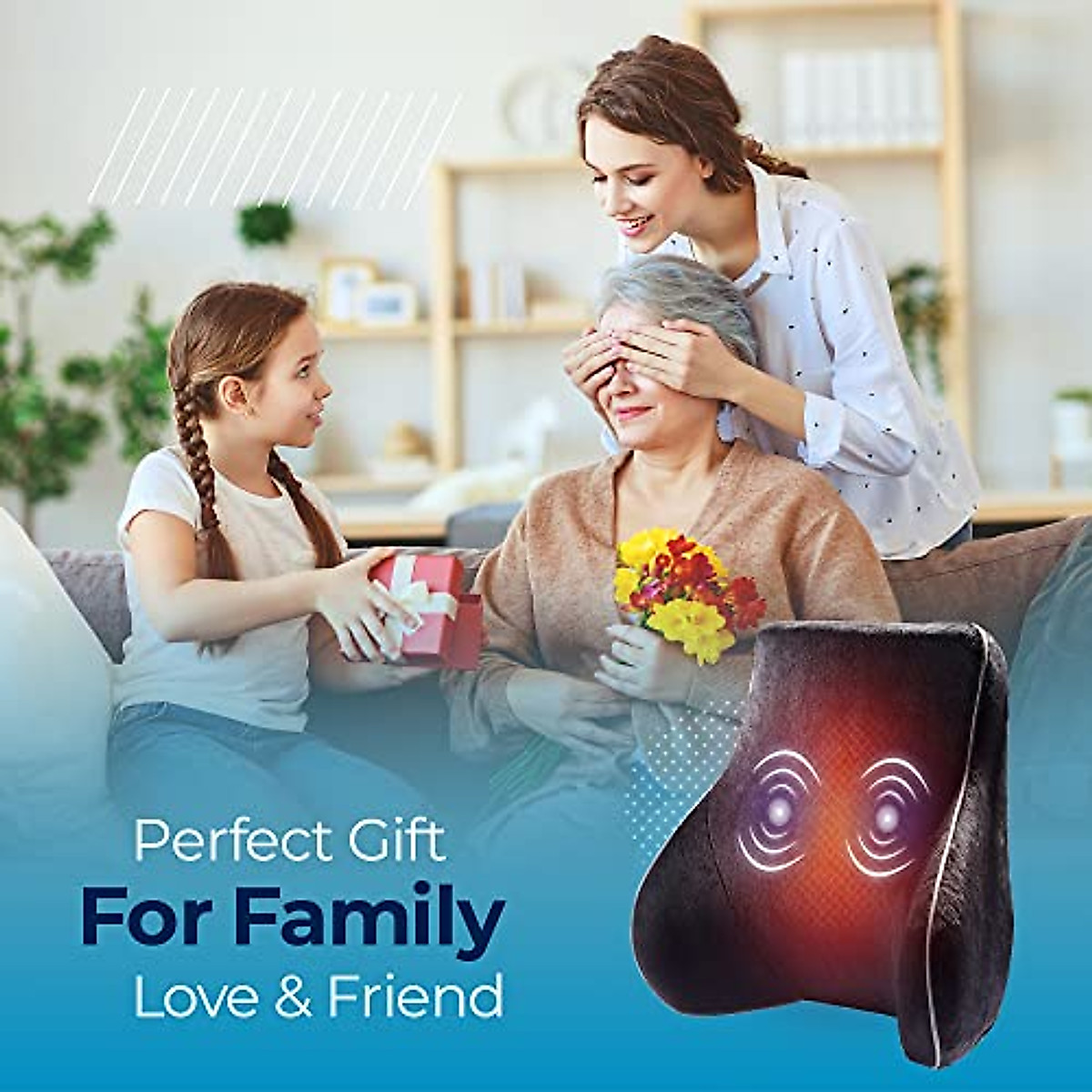 COMFIER Lumbar Support Pillow, Back Support Pillow,Back Massager for Back Pain,3 Massage Modes & 2 Heat Levels Memory Foam,Adjustable Straps Cushion for Car,Office Chair, Recliner