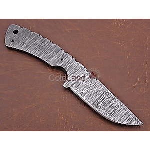 ColdLand 8" Damascus Steel Knife Blade Blank with Bolster - Hand Forged Knife Blanks Full Tang Ideal for Knife Making Supplies, Hunting, Fishing, Camping, Outdoor Sports NB25