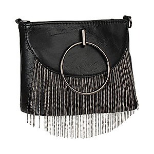 Hoce Women PU Leather Punk Shoulder Bag Rivet Tassel Purse Vintage Hobo Fringe Crossbody Bag Handbag, Pattern B