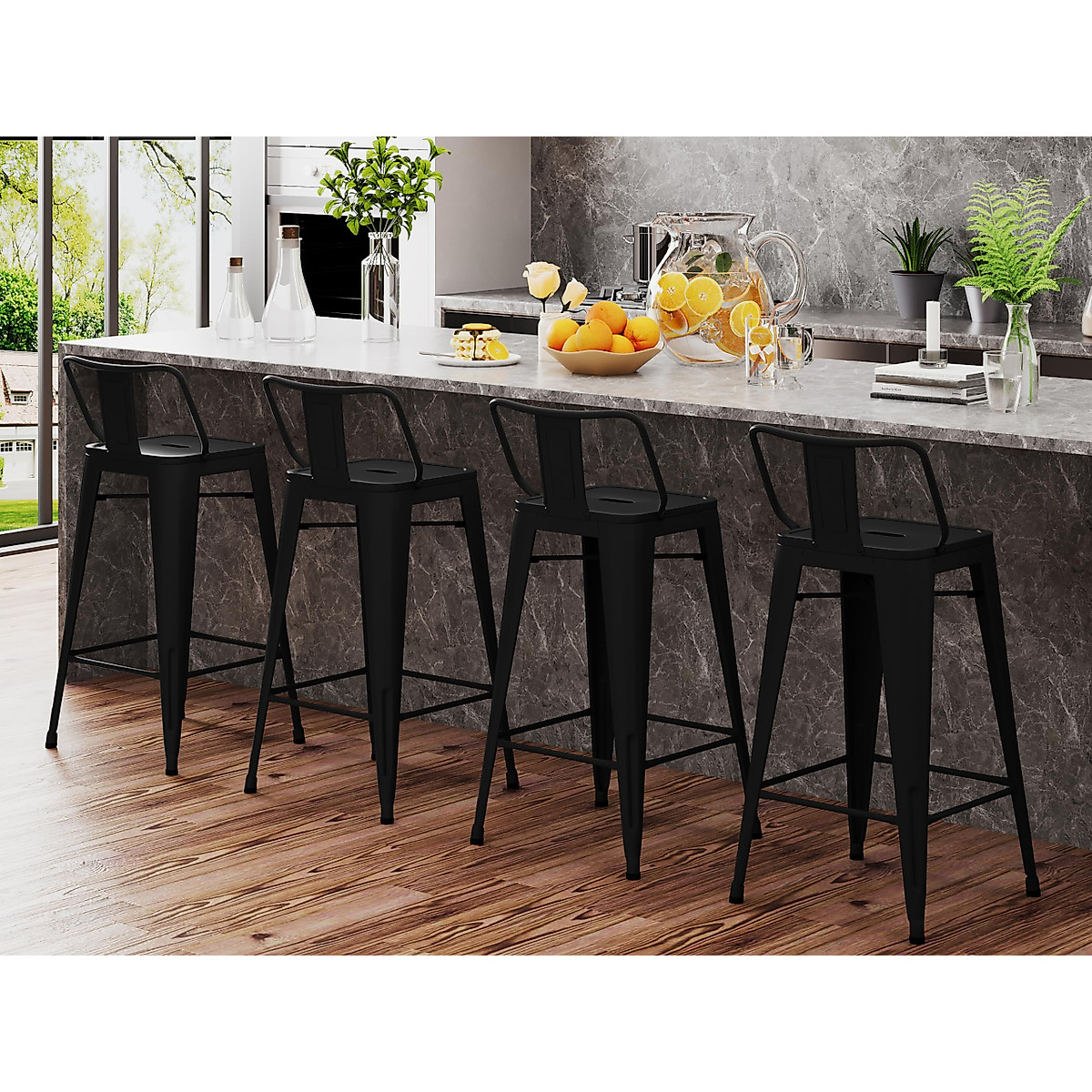 Changjie Furniture Metal Barstools Set of 4 Industrial Bar Stools Counter Stools with Backs Indoor Outdoor Counter Height Bar Stools (26 Inch, Bronze)