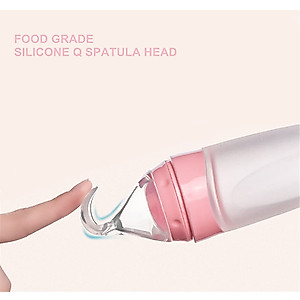 Gaodear Baby Food Feeder,Cartoon Silicone Squeeze Feeding Bottle with Dispenser Spoon for Babies Infant (Pink, 3oz/90ml)