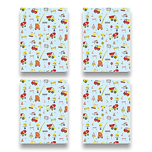 Road Under Construction Tractor Truck On Light Blue Wrapping paper for Kids Boys Men Birthday Party Baby Shower Holiday Christmas Gift Wrap - Folded Flat 30 x 20 Inch - 4 Sheets