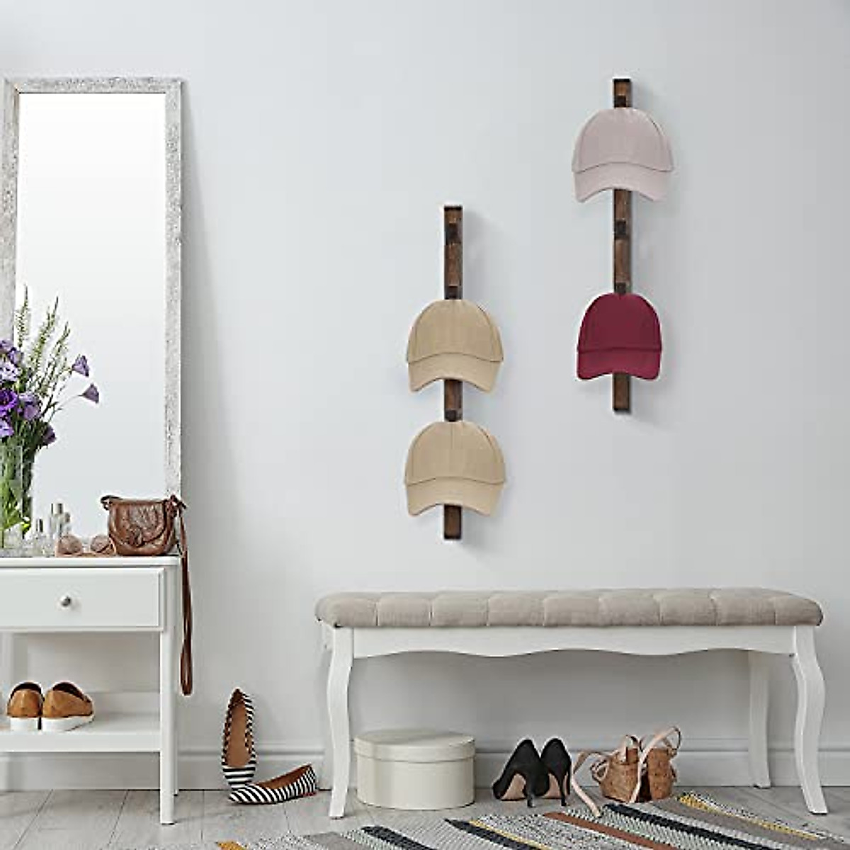 keletop Hat Rack for Wall Baseball Cap Organizer Hanger (2 Pack) Modern Wooden Hat Holder Wall-Mounted Caps Display for Closet Door Bedroom Entryroom Laundry (Brown) …