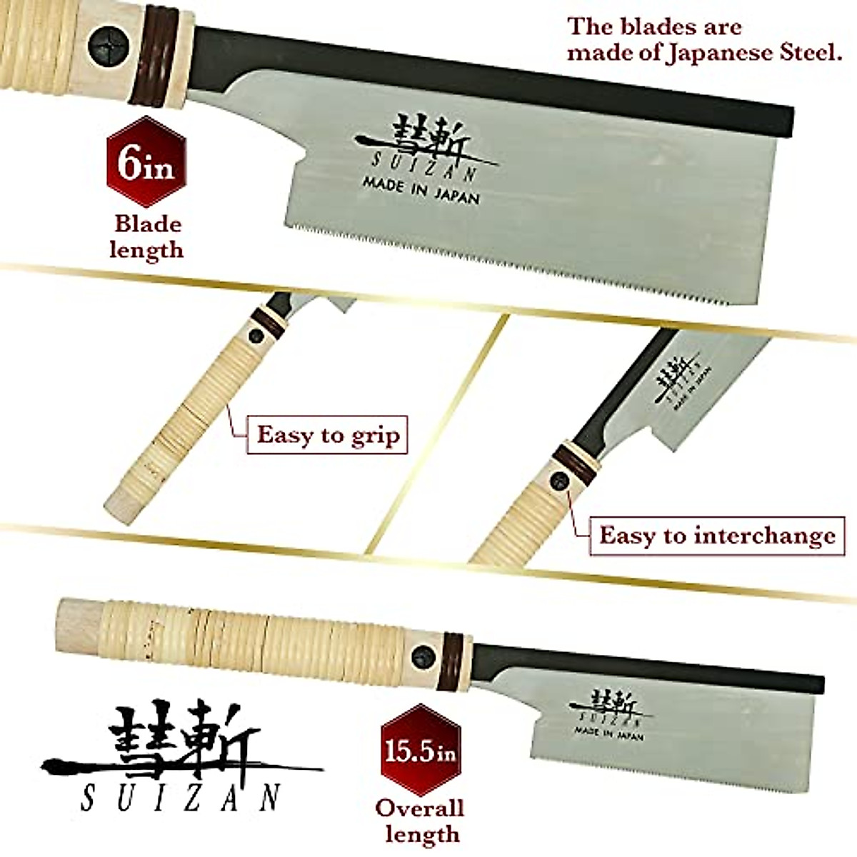 SUIZAN Japanese Pull Saw Hand Saw 6 Inch Dozuki Dovetail Saw Tenon Saw for Woodworking tools Gifts