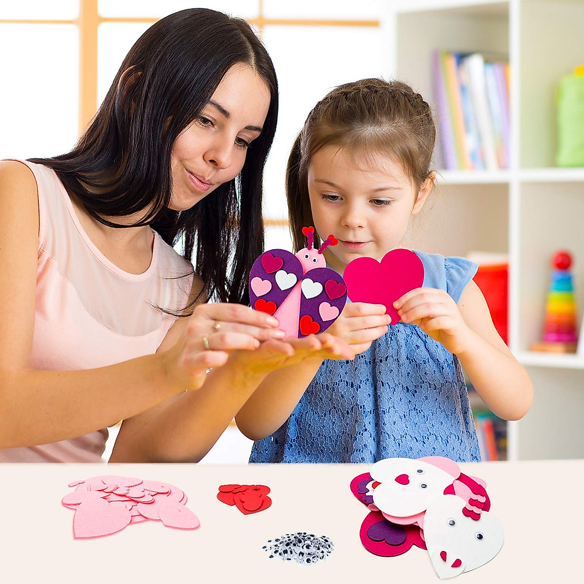 WATINC 12Pcs Wedding Engagement DIY Craft Kit Felt Hearts Animals Art Set with Butterfly Rabbit Pig Chick Monster Bear Bunny Creative Decorations for Valentine's Day Activity Party Supplies